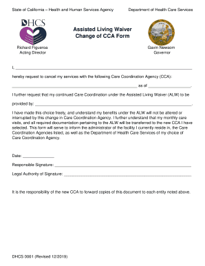 Fillable Online DHCS 0061 Assisted Living Waiver Change of CCA Form Fax ...