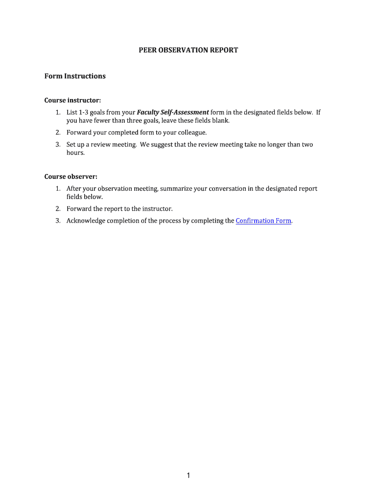 Fillable Online PEER OBSERVATION REPORT Form Instructions Fax Email ...