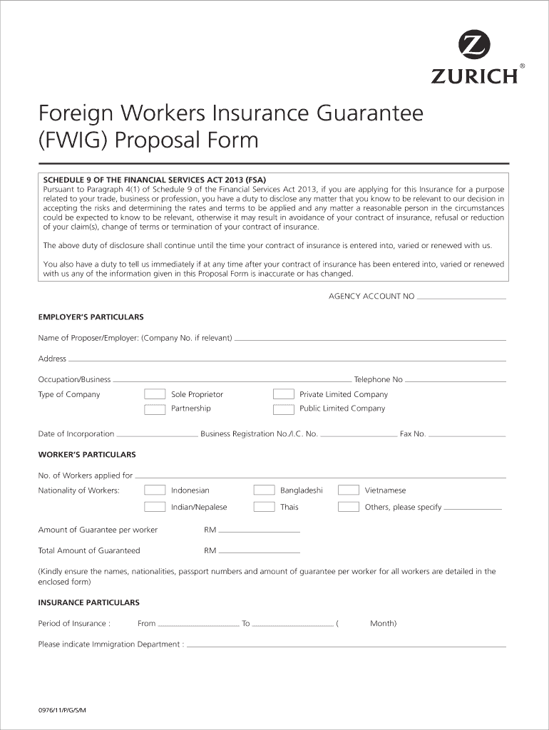 Fillable Online ECOADD097610-FWIG-Proposal Form. Zurich mark plus ...