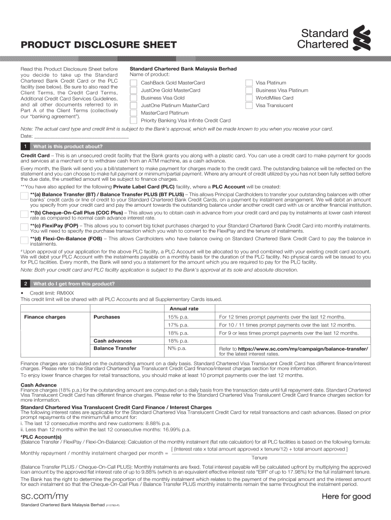 Fillable Online PRODUCT DISCLOSURE SHEET Read this Product ... Fax ...