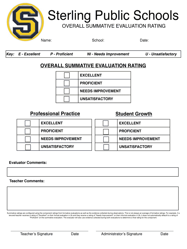 Fillable Online Summative Evaluation Rating Form Fax Email Print ...