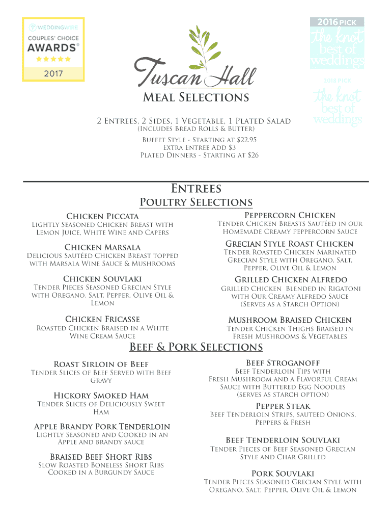 Fillable Online Meal Selections Fax Email Print - pdfFiller