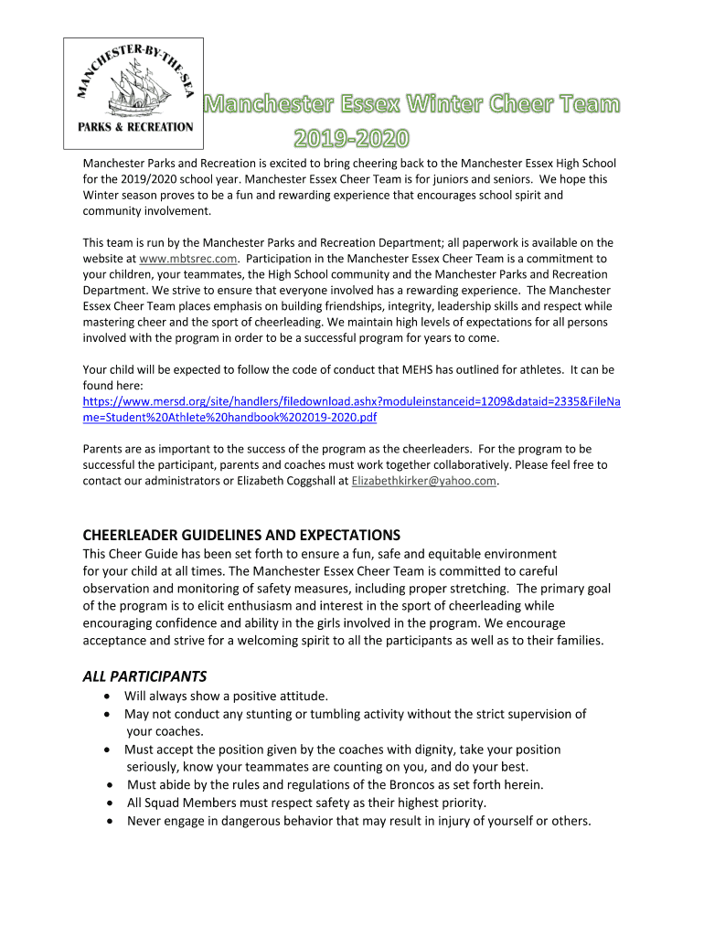 Fillable Online cheerleader guidelines and expectations all ...