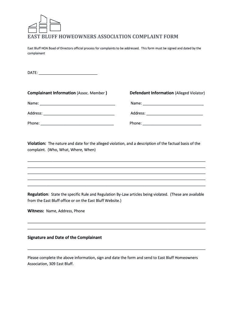 Hoa Complaint Letter Fill Online Printable Fillable Blank PdfFiller