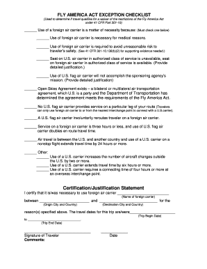 Fillable Online FLY AMERICA ACT EXCEPTION CHECKLIST Fax Email Print ...
