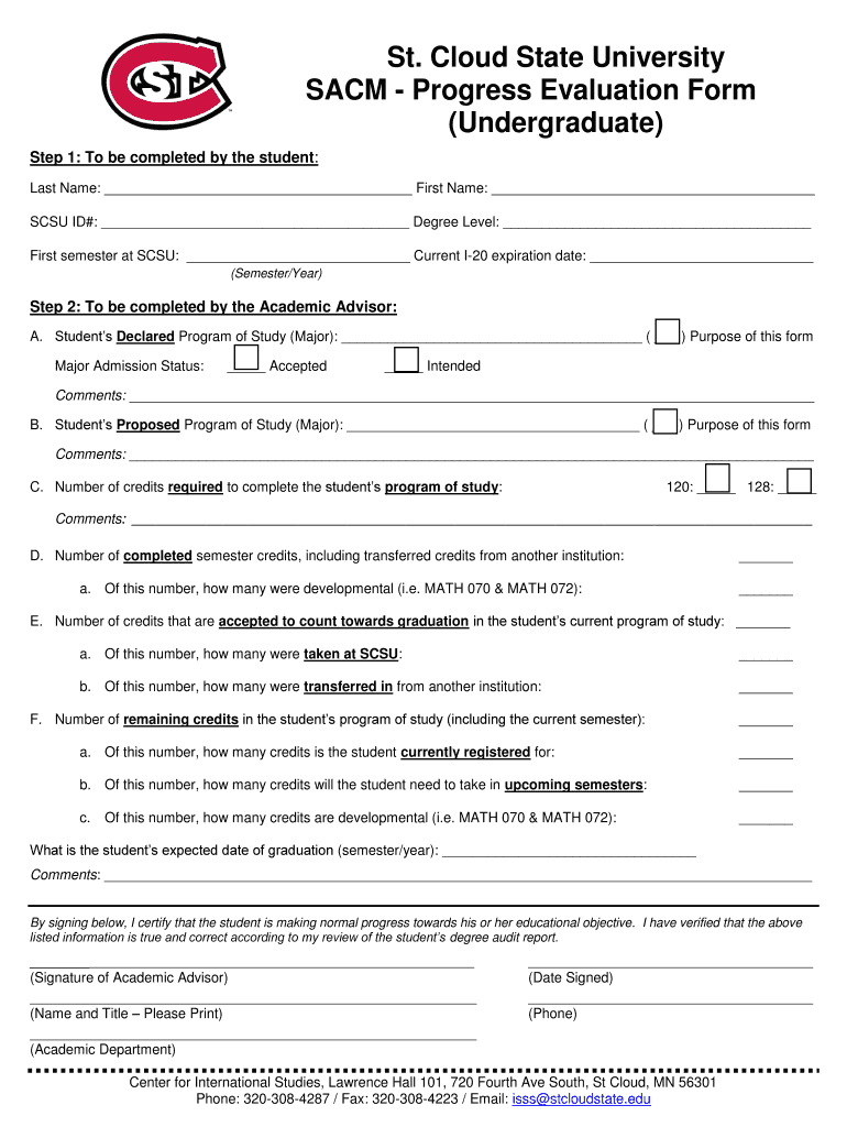 Fillable Online St. Cloud State University SACM - Progress Evaluation ...