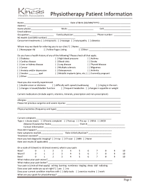 Fillable Online Physiotherapy and Massage Therapy Intake Form: Name ...