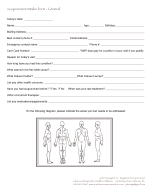 Fillable Online Acupuncture Intake Form - General - Vortala Fax Email ...
