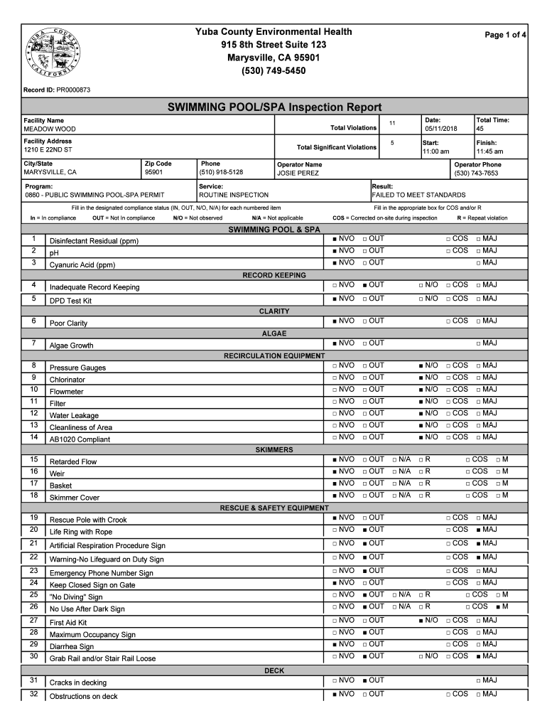 Fillable Online Public Swimming Pool and Spa Facility Inspection ...