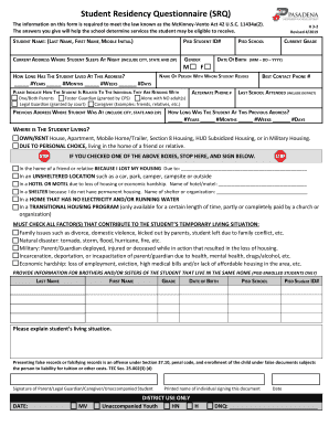 Fillable Online Student Residency Questionnaire (SRQ) - Pasadena ISD ...