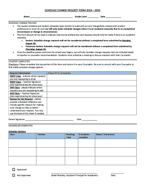 Fillable Online SCHEDULE CHANGE REQUEST FORM 2018 2019 Fax Email Print ...