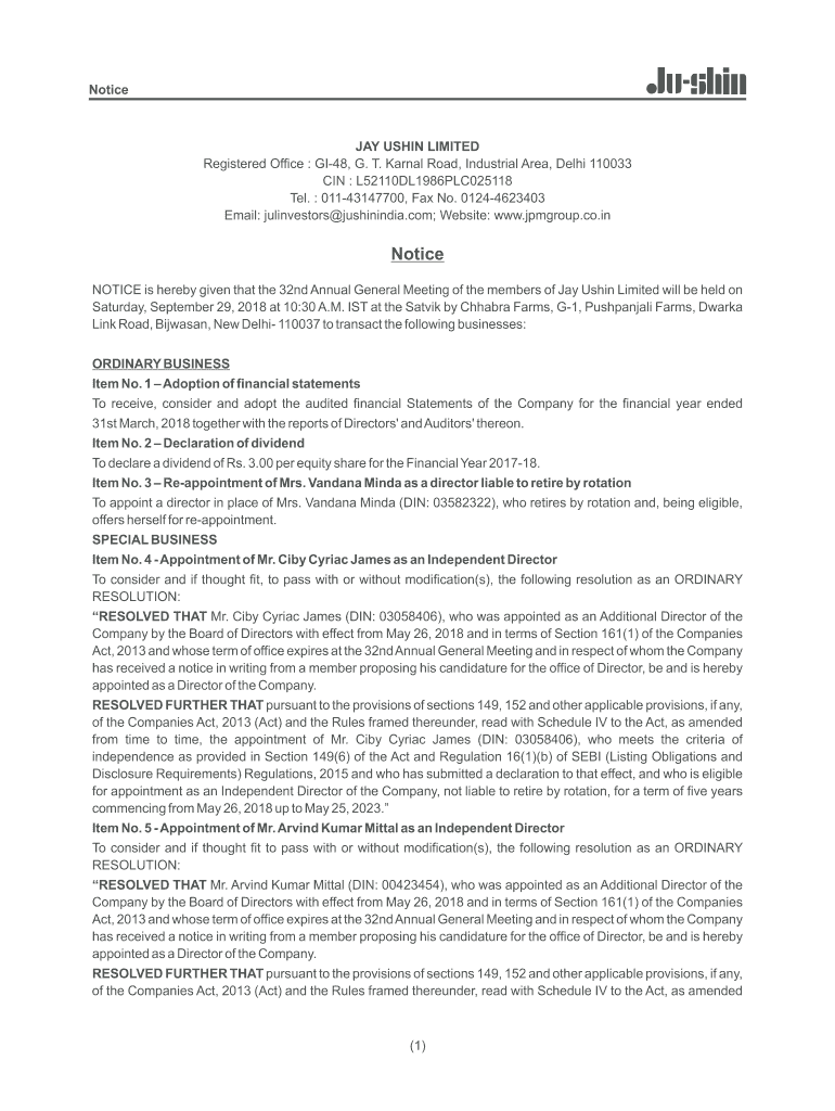Fillable Online jpmgroup co Notice - Jay Ushin Ltd Fax Email Print ...