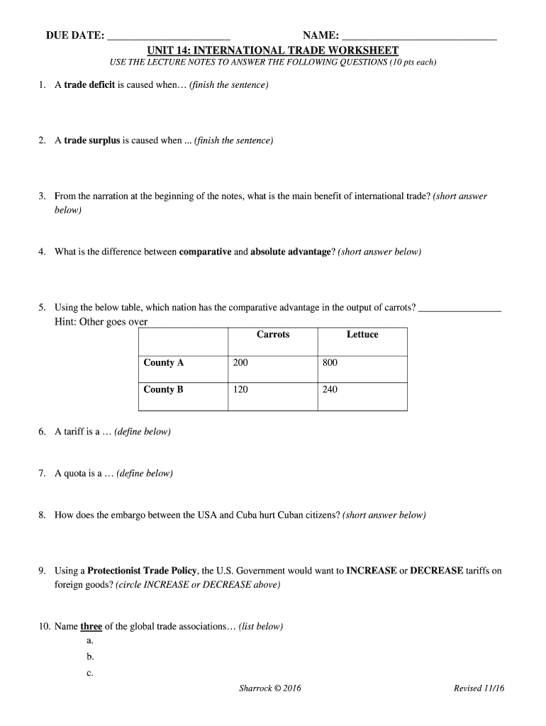 International Trade Worksheet - Fill Online, Printable, Fillable, Blank ...