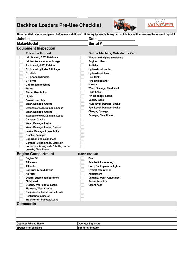 Fillable Online Heavy equipment walk around inspection Fax Email Print ...