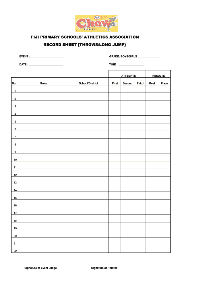 Primary School Athletics Records - Fill Online, Printable, Fillable ...