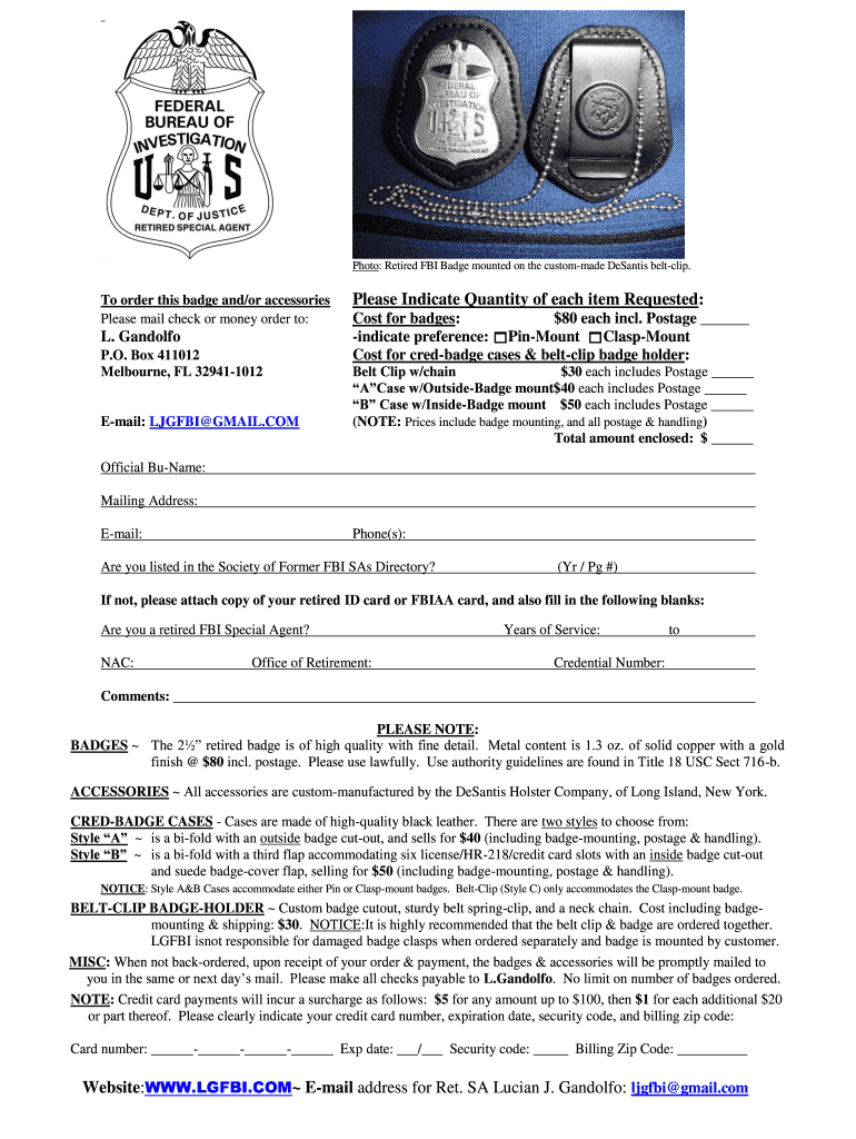 Fillable Online Photo: Retired FBI Badge mounted on the custom-made ...