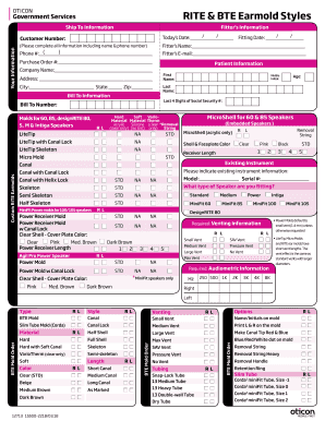 Fillable Online RITE & BTE Earmold Styles Fax Email Print - pdfFiller