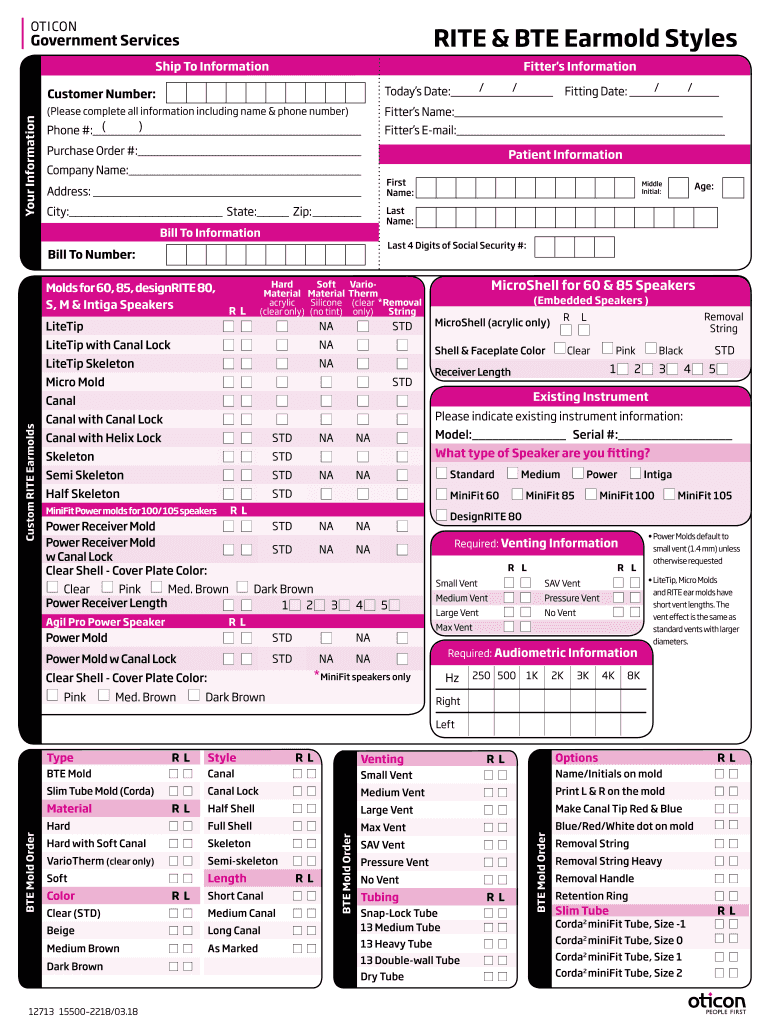 Fillable Online RITE & BTE Earmold Styles Fax Email Print - pdfFiller