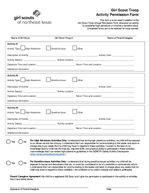 Fillable Online Girl Scout Troop Activity Permission Form - Girl Scouts ...