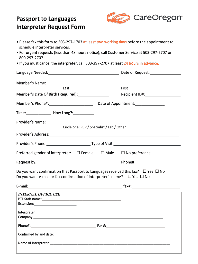 Fillable Online Passport to Languages Interpreter Request Form Fax ...