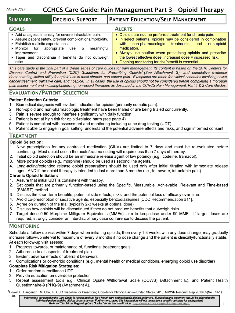 Fillable Online CCHCS Care Guide: Pain Management Part 3Opioid Therapy ...