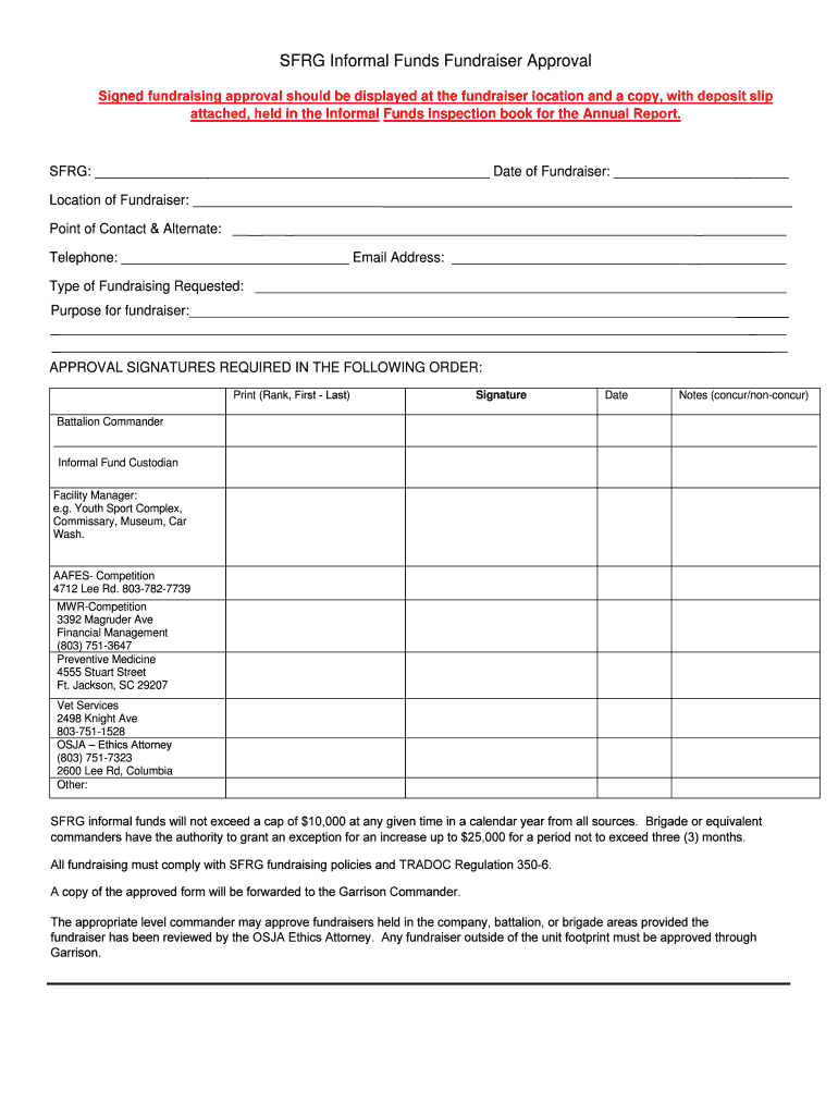 Fillable Online SFRG Informal Funds Fundraiser Approval - Fort Jackson ...