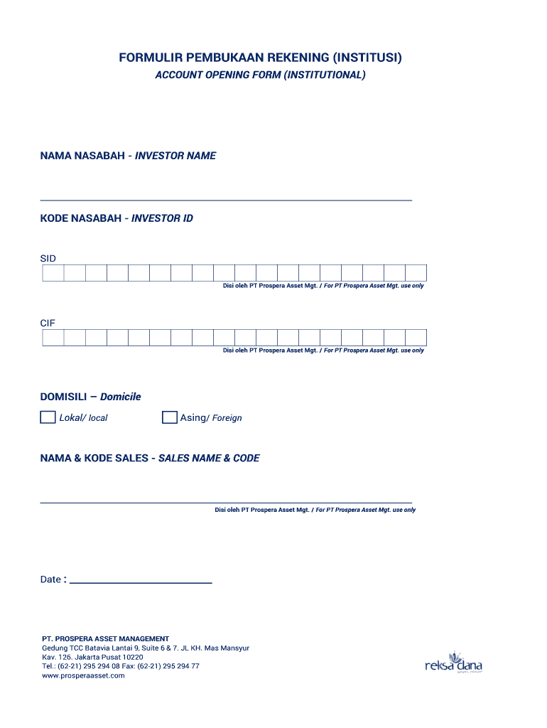 Fillable Online formulir pembukaan rekening / account opening form - PT ...