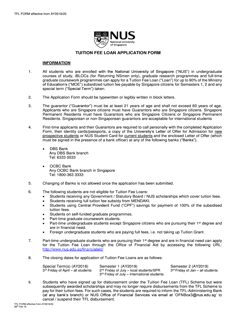 Nus Tuition Fee Loan - Fill Online, Printable, Fillable, Blank | pdfFiller