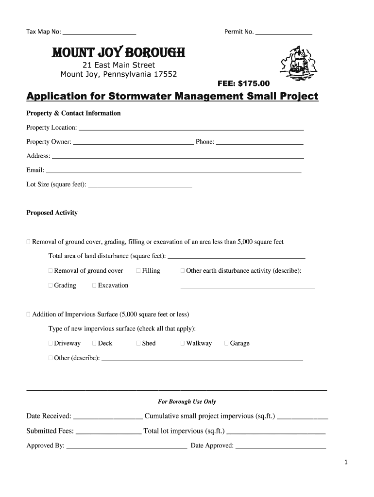 Fillable Online Stormwater Small Project Application - Mount Joy ...