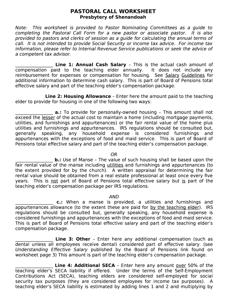 Pastoral Call with Worksheet - Shenandoah Presbytery Doc Template ...