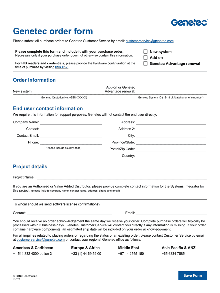 Genetec Order Form - Blank Fillable Template | Fill Out, Print ...