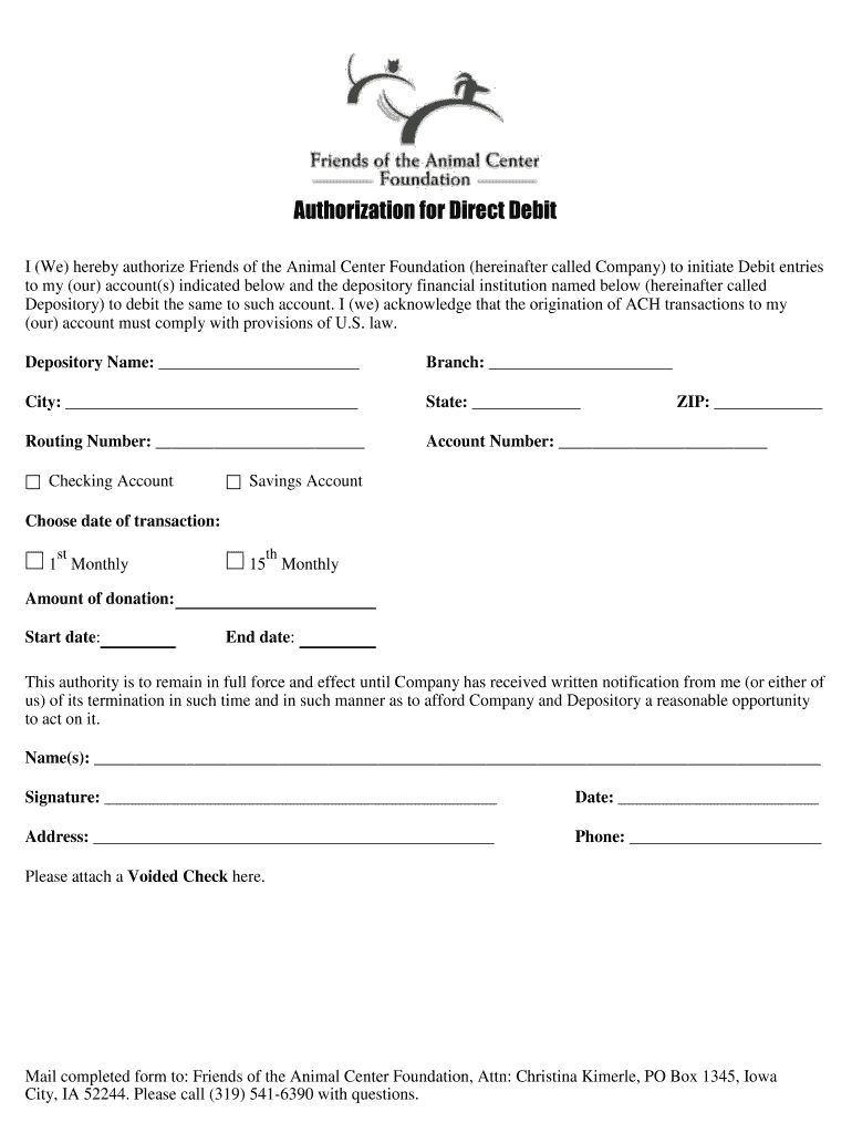 Fillable Online Fillable Online facf Direct Debit Authorization Form ...