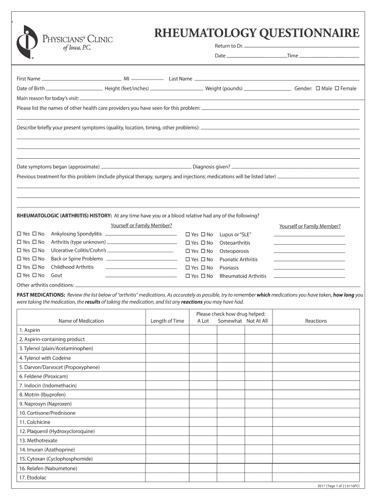 Fillable Online RHEUMATOLOGY QUESTIONNAIRE Fax Email Print - pdfFiller