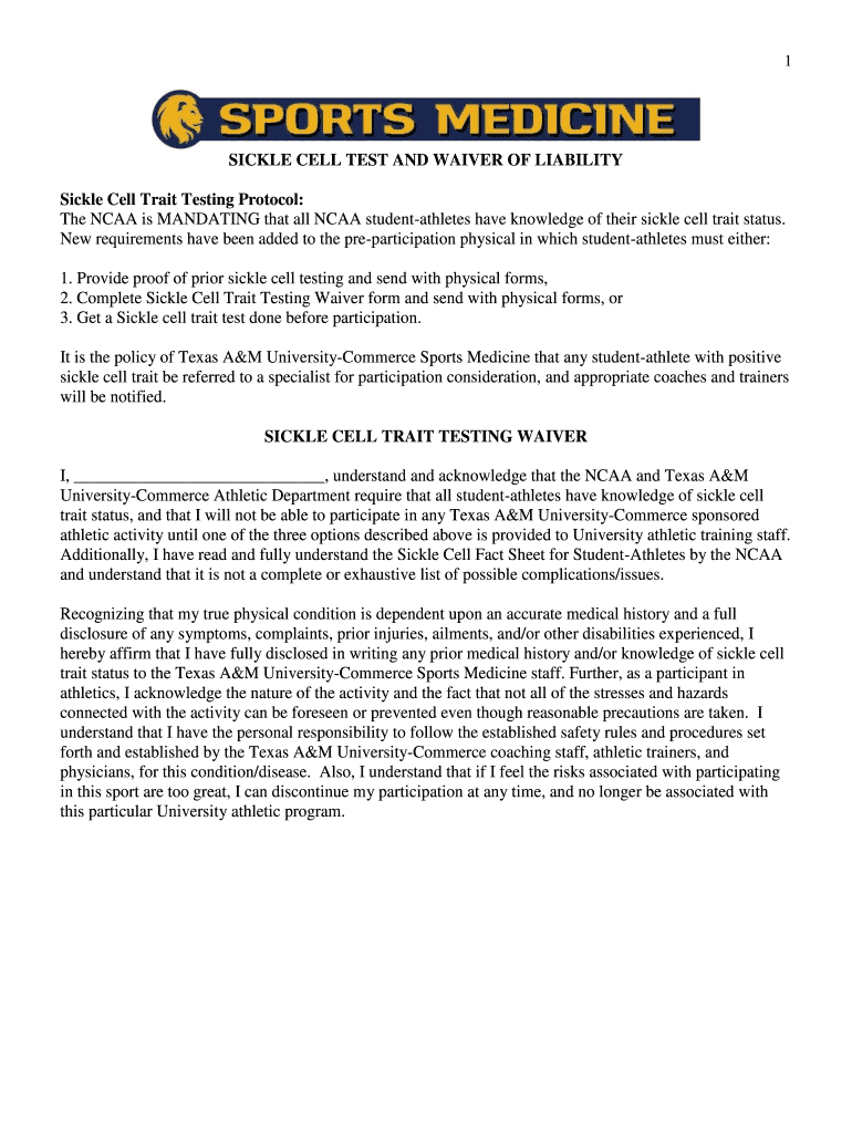 Fillable Online SICKLE CELL TEST AND WAIVER OF LIABILITY ... - Amazon ...