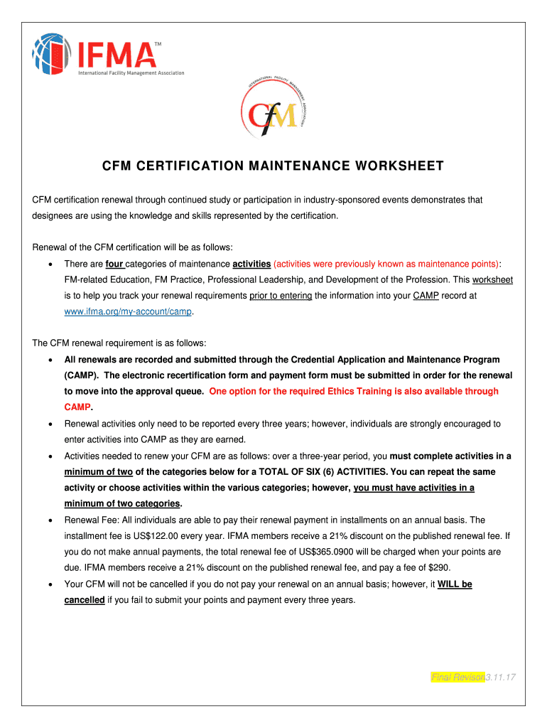 Fillable Online CFM Maintenance Worksheet - Details You Need at A ...