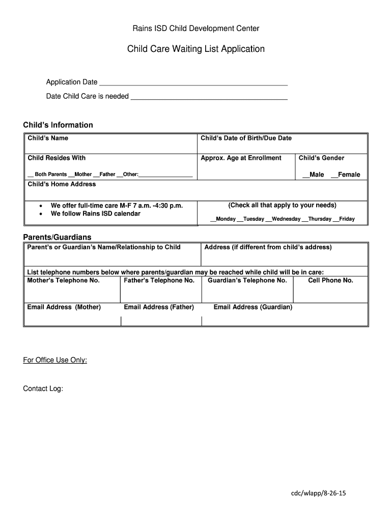 Fillable Online Child Care Waiting List Application - Amazon S3 Fax ...