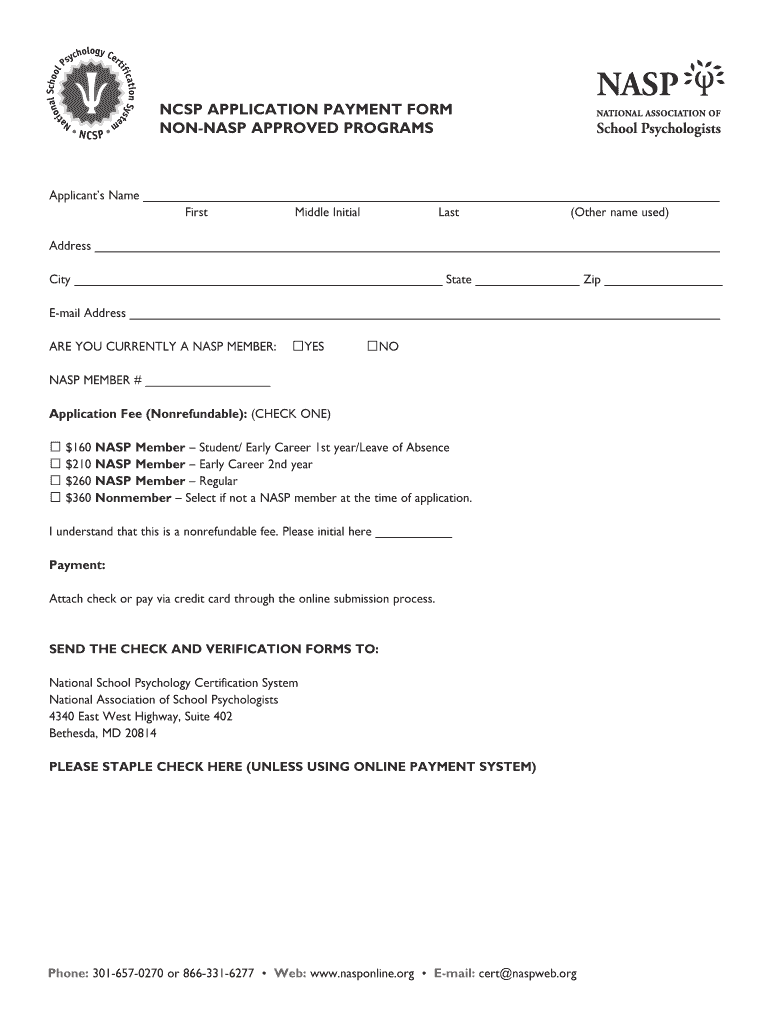 Fillable Online NCSP APPLICATION PAYMENT FORM Fax Email Print - pdfFiller