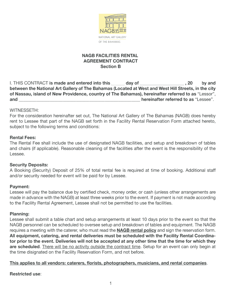 Fillable Online Facility Rental Contractlg - National Art Gallery Fax Email Print - pdfFiller