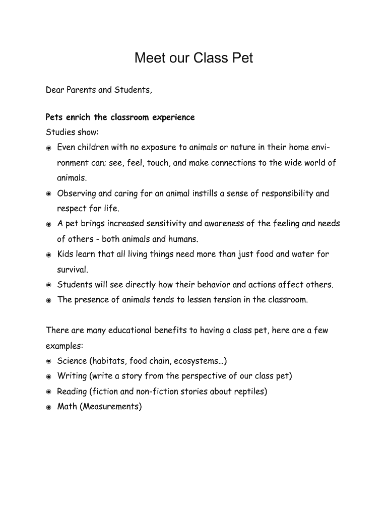 Classroom Pet Letter To Parents Fill Online Printable Fillable Classroom Pet Letter To Parents Fill Online Printable Fillable