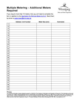 Fillable Online Multiple Metering - Additional Meters Required Form ...