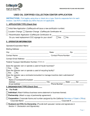 Fillable Online www2 calrecycle ca Used Oil Certified Collection Center ...