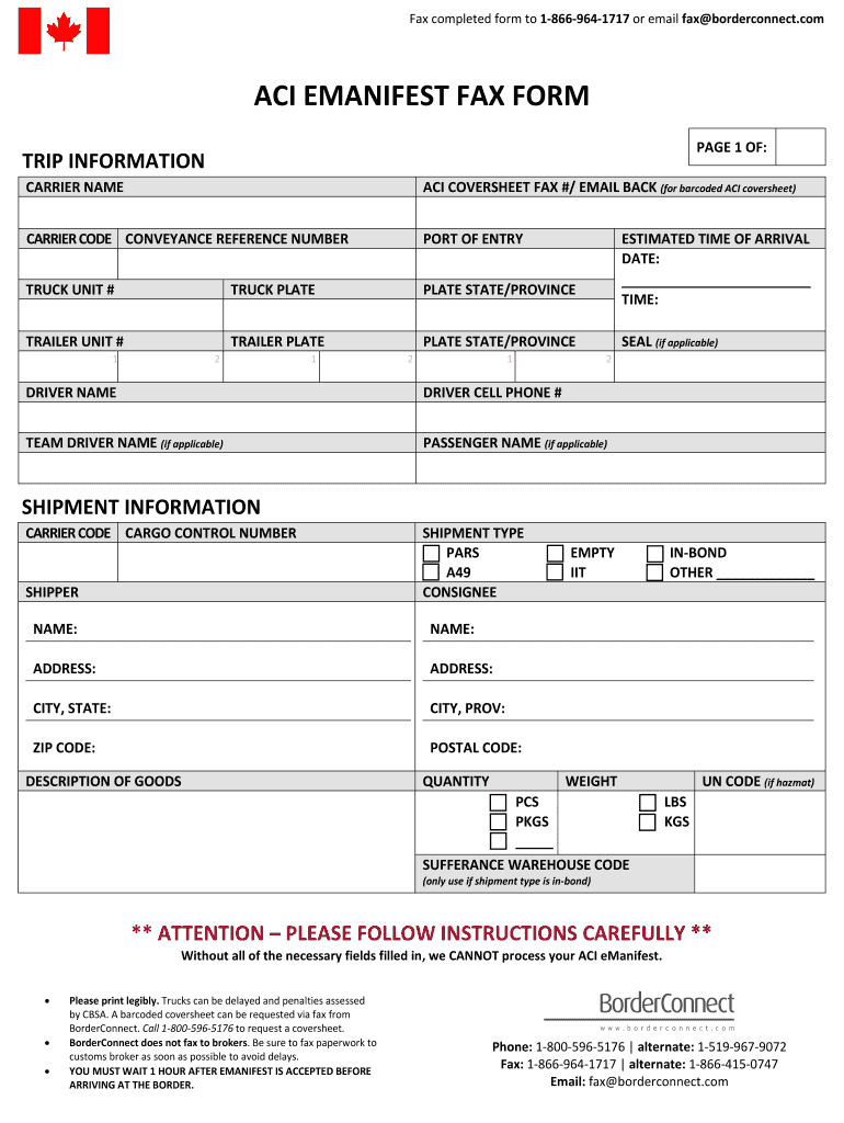 Fillable Online ACI EMANIFEST FAX FORM Fax Email Print - pdfFiller
