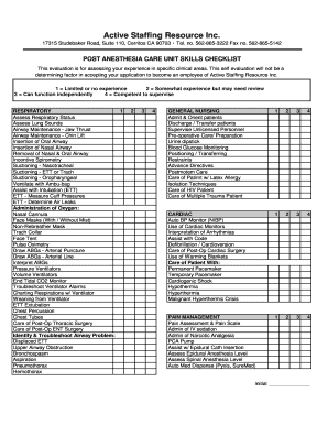 Fillable Online PACU Skills, job description and exam Fax Email Print ...