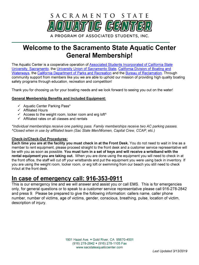 Fillable Online Welcome to the Sacramento State Aquatic Center Green ...