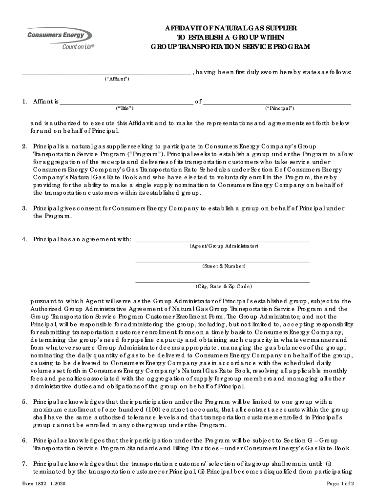 Fillable Online affidavit of natural gas supplier to establish a group ...