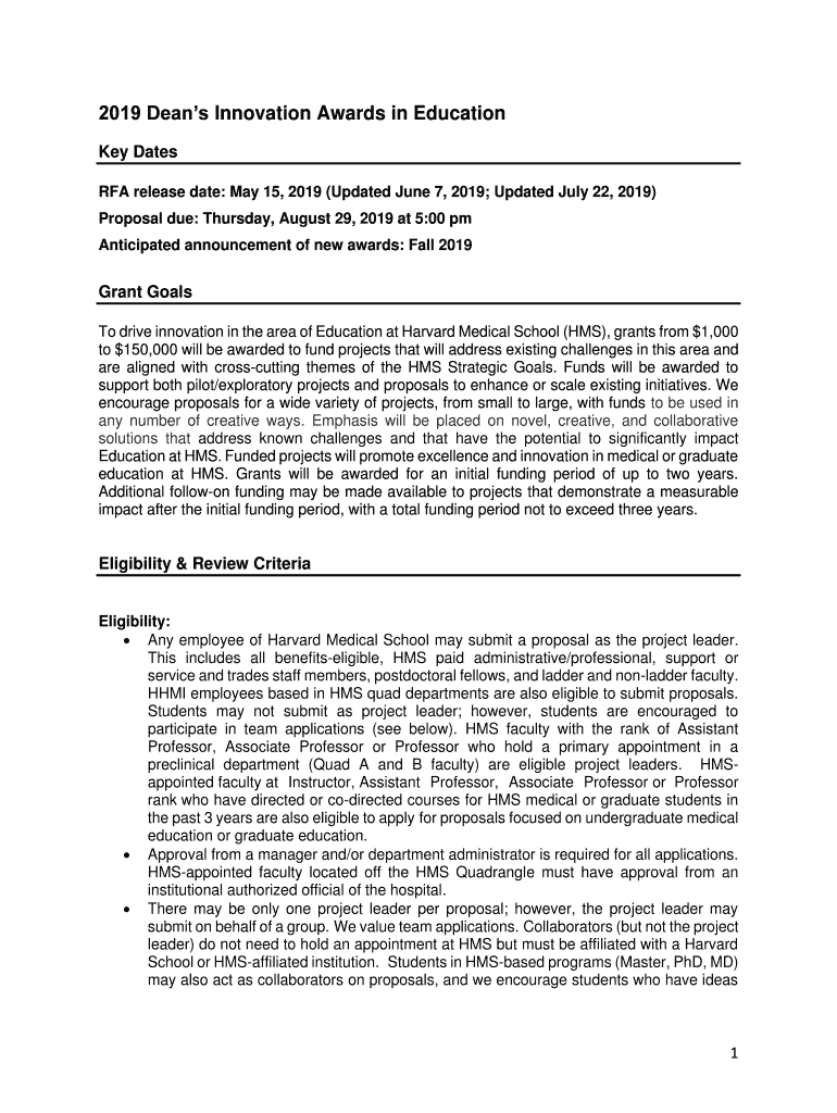 Fillable Online hms harvard Download New Application Form and RFA ...