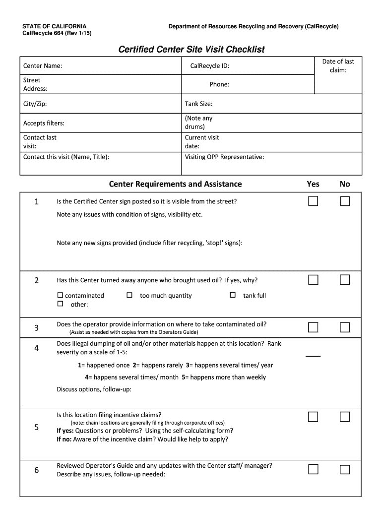 Fillable Online www2 calrecycle ca Certified Center Site Checklist ...