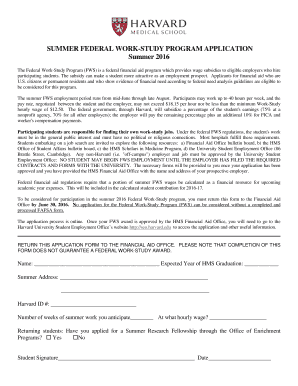 Fillable Online hms harvard SUMMER FEDERAL WORK-STUDY PROGRAM ...