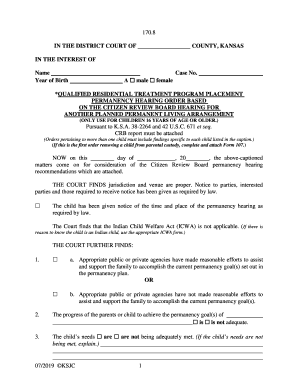 Fillable Online *170.8 QRTP Placement Permanency Hearing Order Based ...