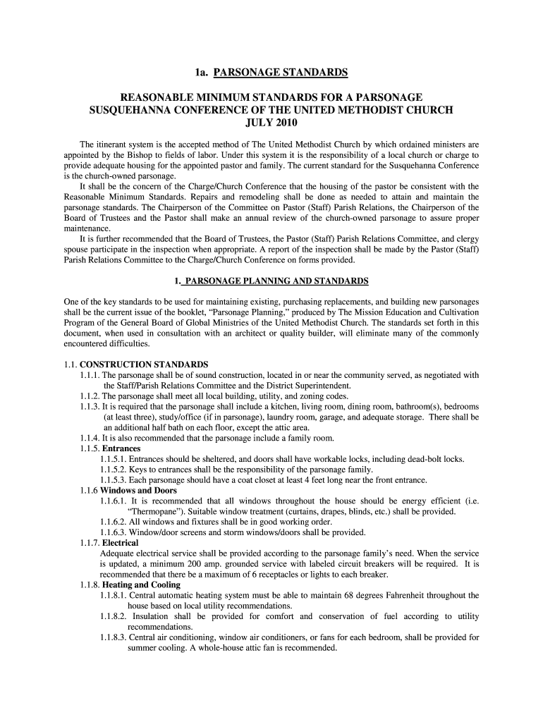 Fillable Online Minimum Standards for the Parsonage - Virginia United ...